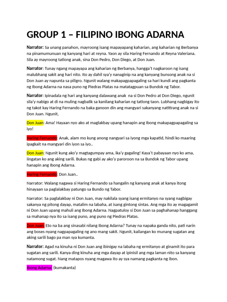 Ibong Adarna Script | PDF