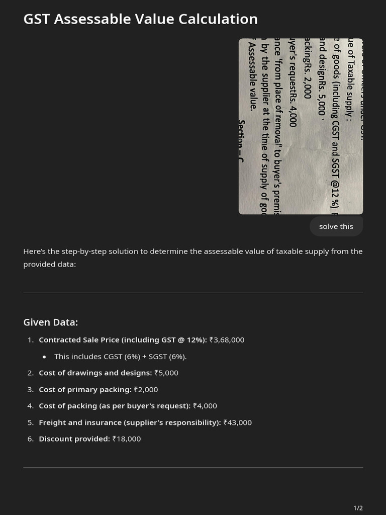 GST Assessable Value Calculation | PDF