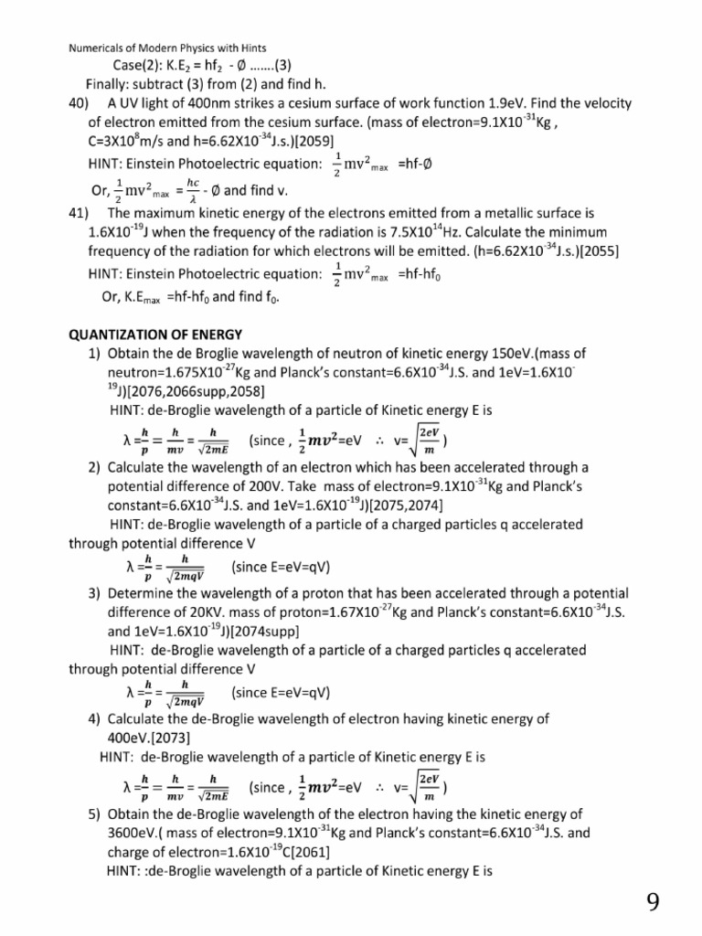 MODERN PHYSICS Numericals | PDF