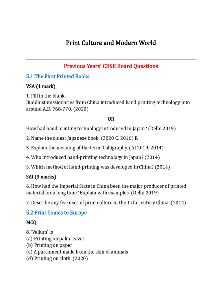 Print Culture 345 Question | PDF | Books | Printing