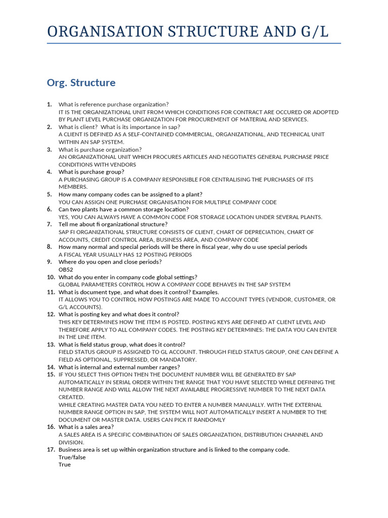 Answers On Org. Struc and GL | PDF | Debits And Credits | Business