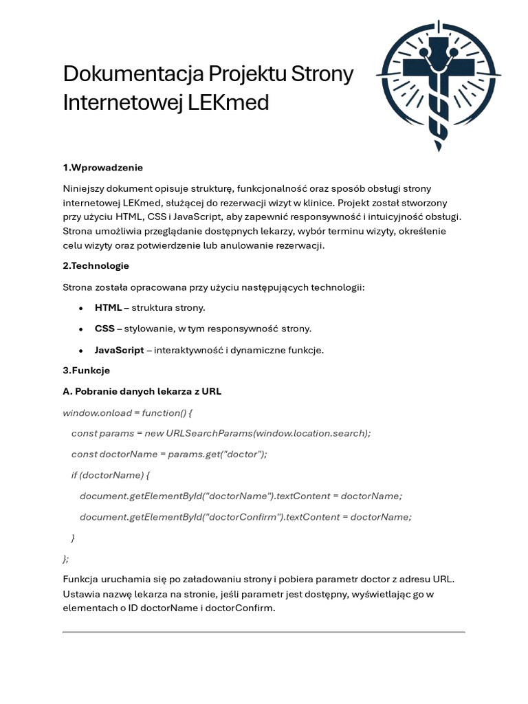 Dokumentacja Projektu Strony Internetowej LEKmed | PDF