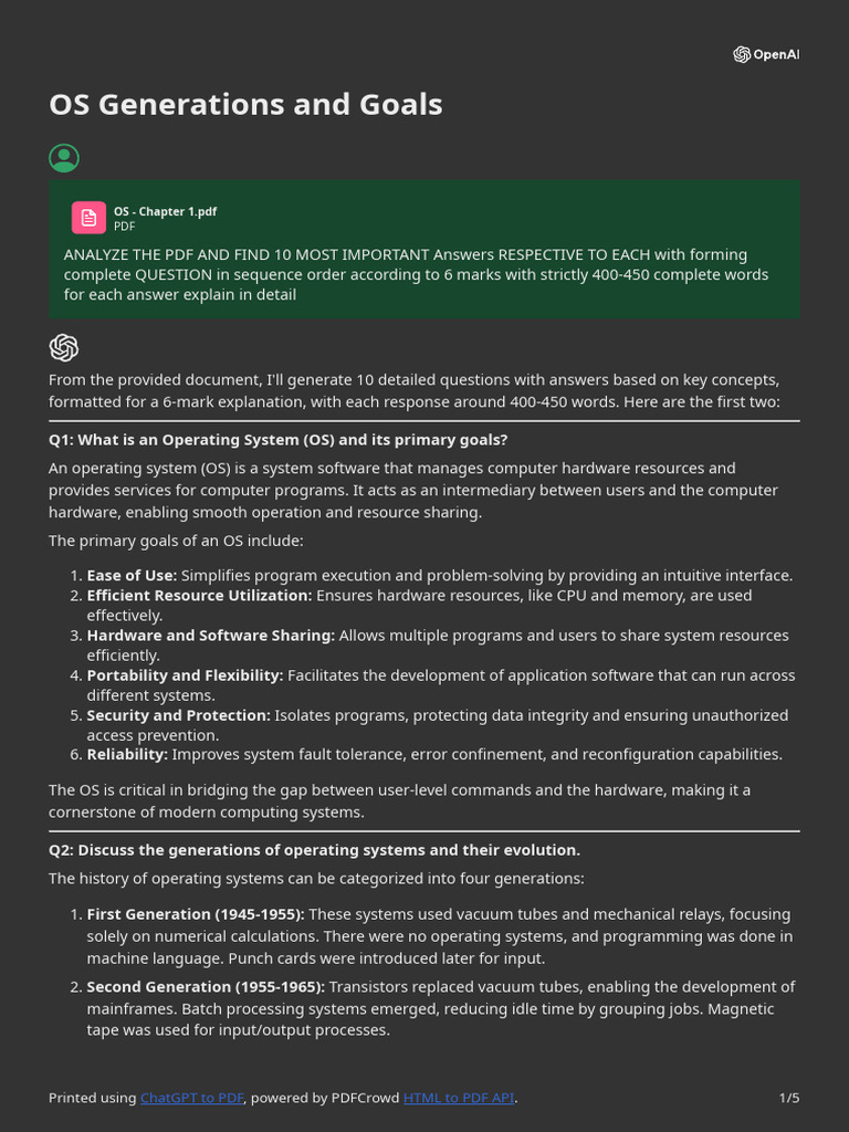 OS Chapter 1 Long Answers | PDF | Operating System | Process (Computing)