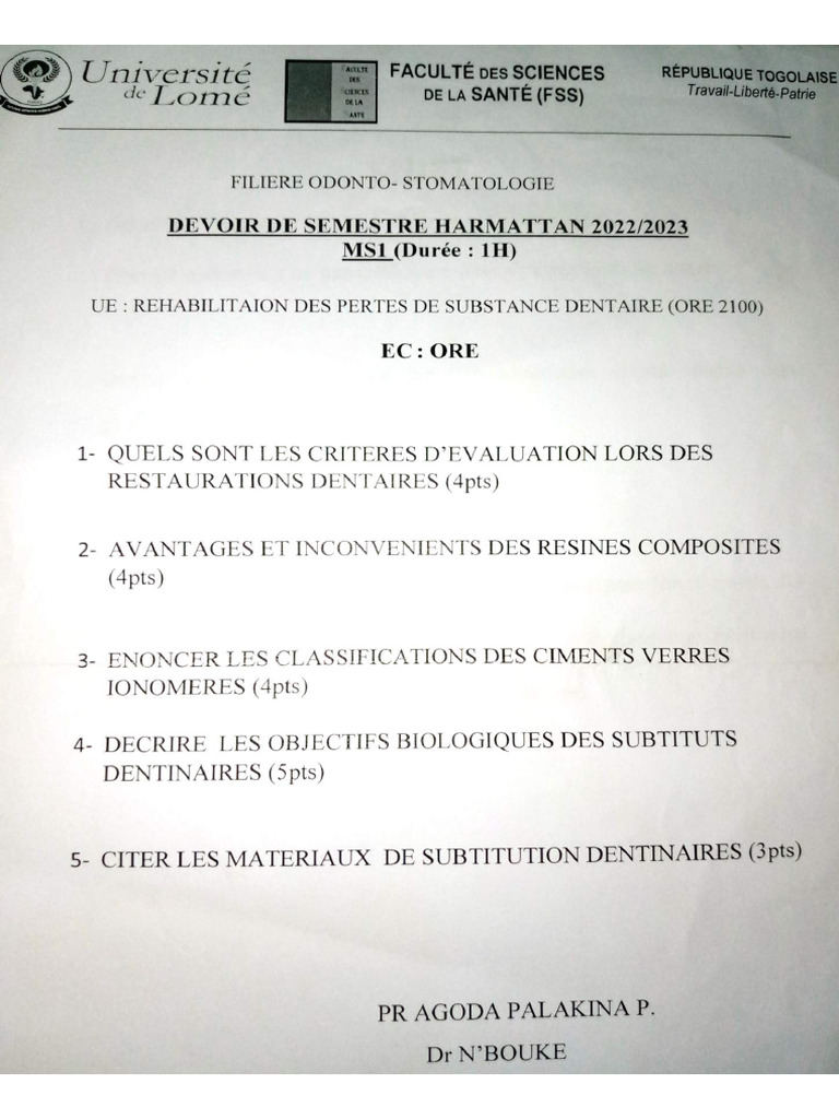 ÉPREUVE MS1-MS2 Odonto | PDF