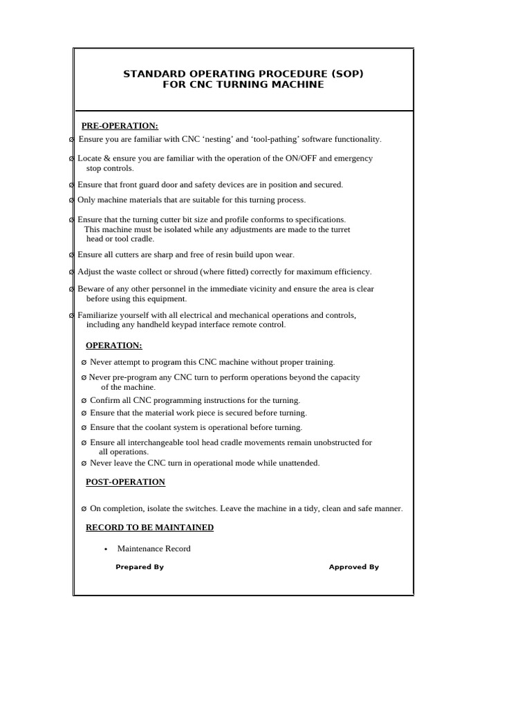 CNC Turning Machine SOP Guidelines | PDF