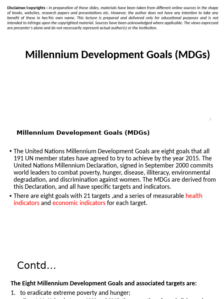 Millennium Development Goals (MDGS) and SDGs | PDF | Millennium Development Goals | Sustainability