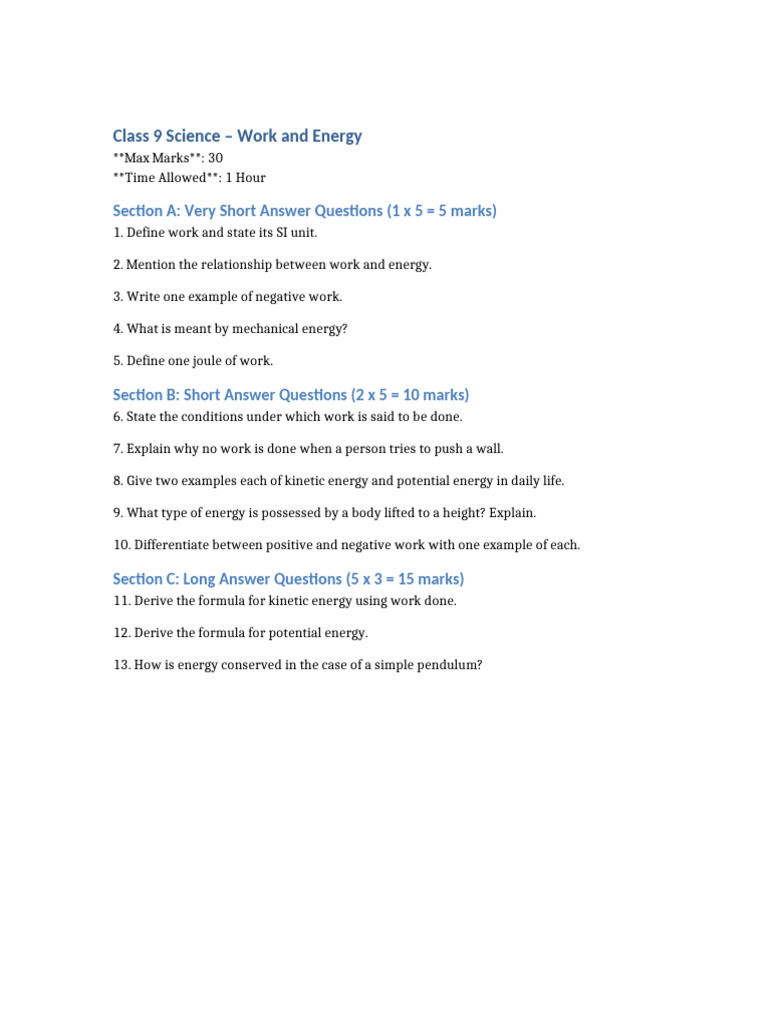 Class 9 Science: Work and Energy Guide | PDF