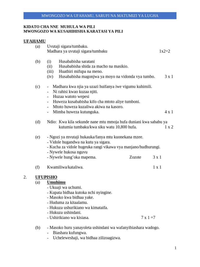 Mwongozo Wa Sarufi Na Matumizi Ya Lugha | PDF