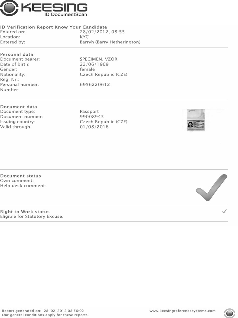 Passport Check KYC Sample Report 20191-3 | PDF