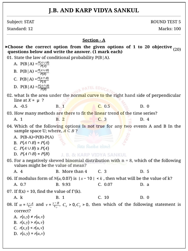 Round Test 5 (Statistics) Answer Key | PDF | Scientific Method ...