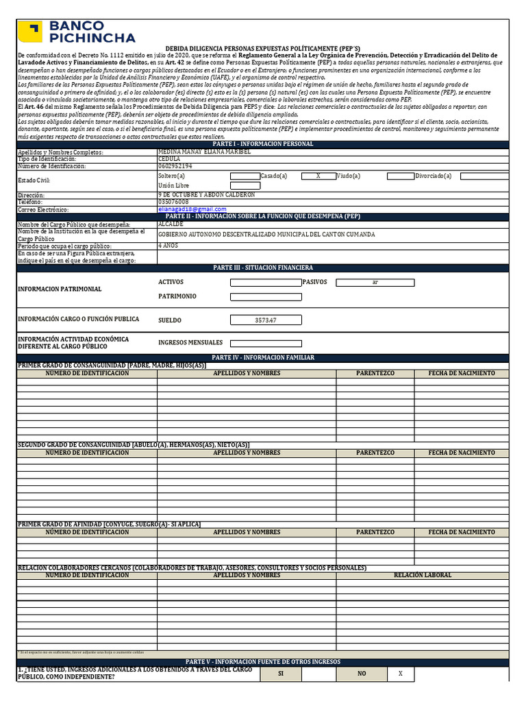 Formulario de Debida Diligencia Personas Expuestas Políticamente | PDF