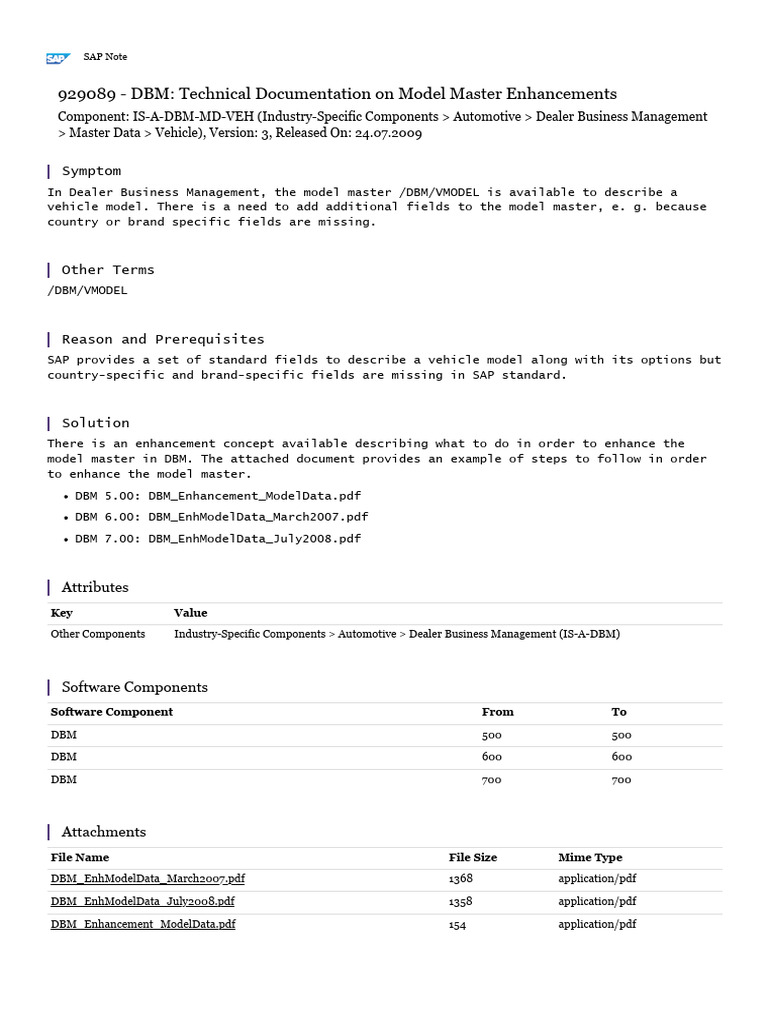 DBM: Technical Documentation On Model Master Enhancements | PDF