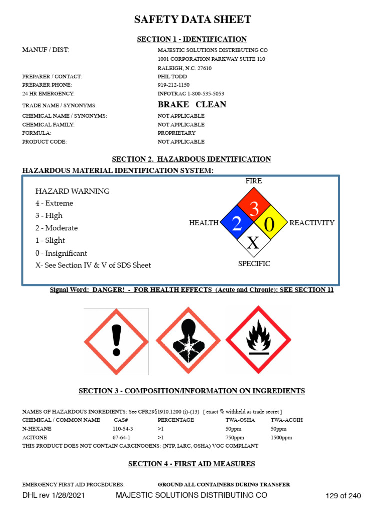 Brake Clean Safety Data Sheet | PDF | Fires | Firefighting