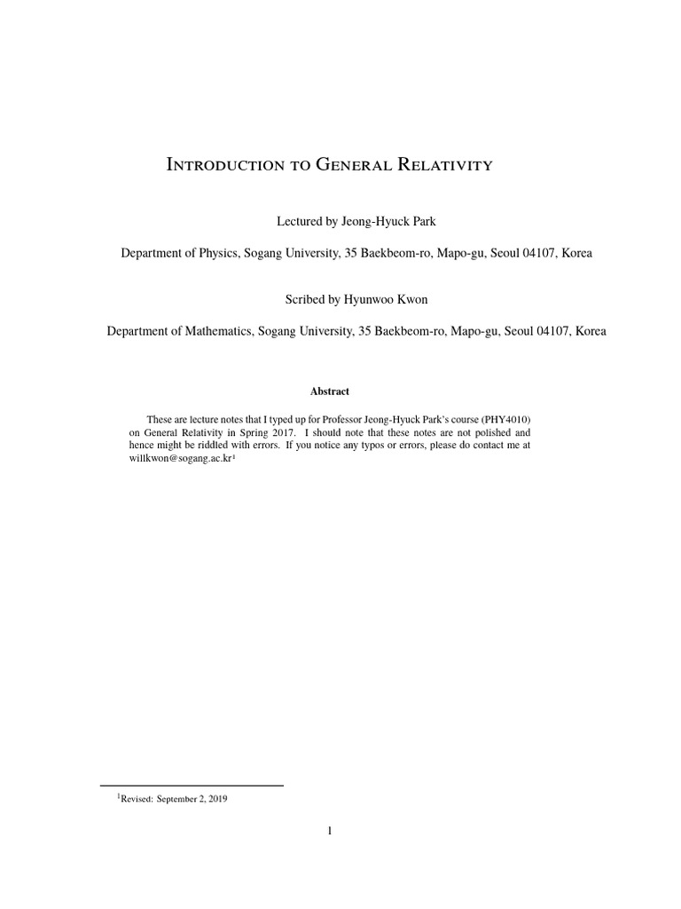 General Relativity Lecture-Notes (Sogang University) | PDF | Gauge ...