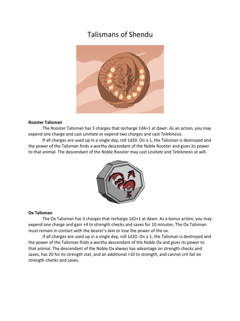 Shendu Talismans: Powers & Effects | PDF | Amulet
