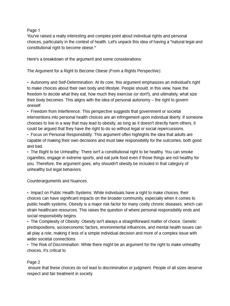 The Right to Choose Obesity | PDF | Autonomy | Obesity