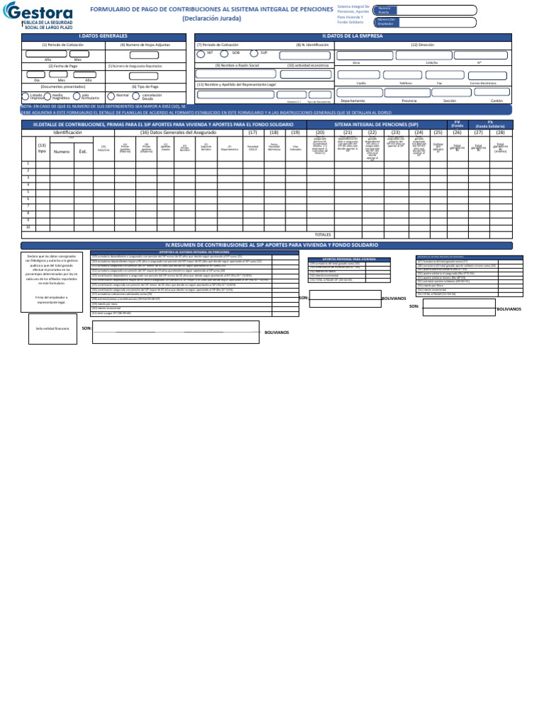 Formulario de Contribuciones SIP Bolivia | PDF | Pensión