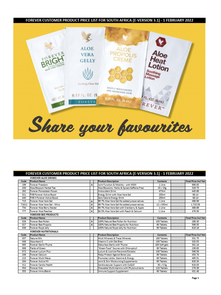 Forever Customer Price List SA 2022 | PDF | Skin Care | Toiletry