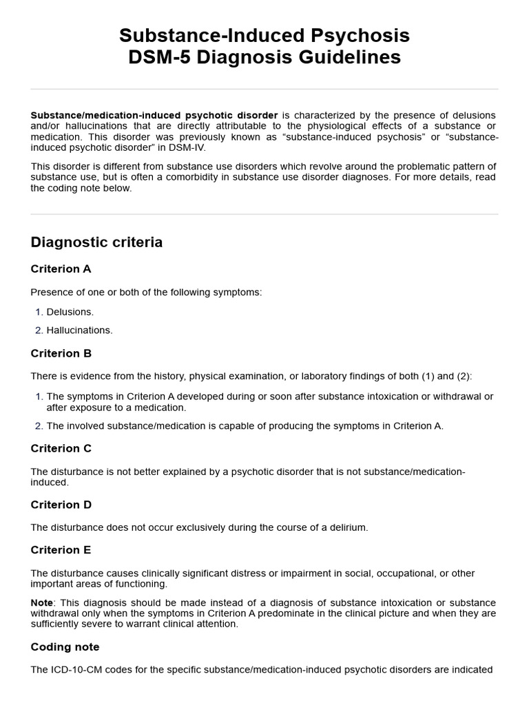 Substance Induced Psychosis DSM 5 Diagnosis Guidelines | PDF ...