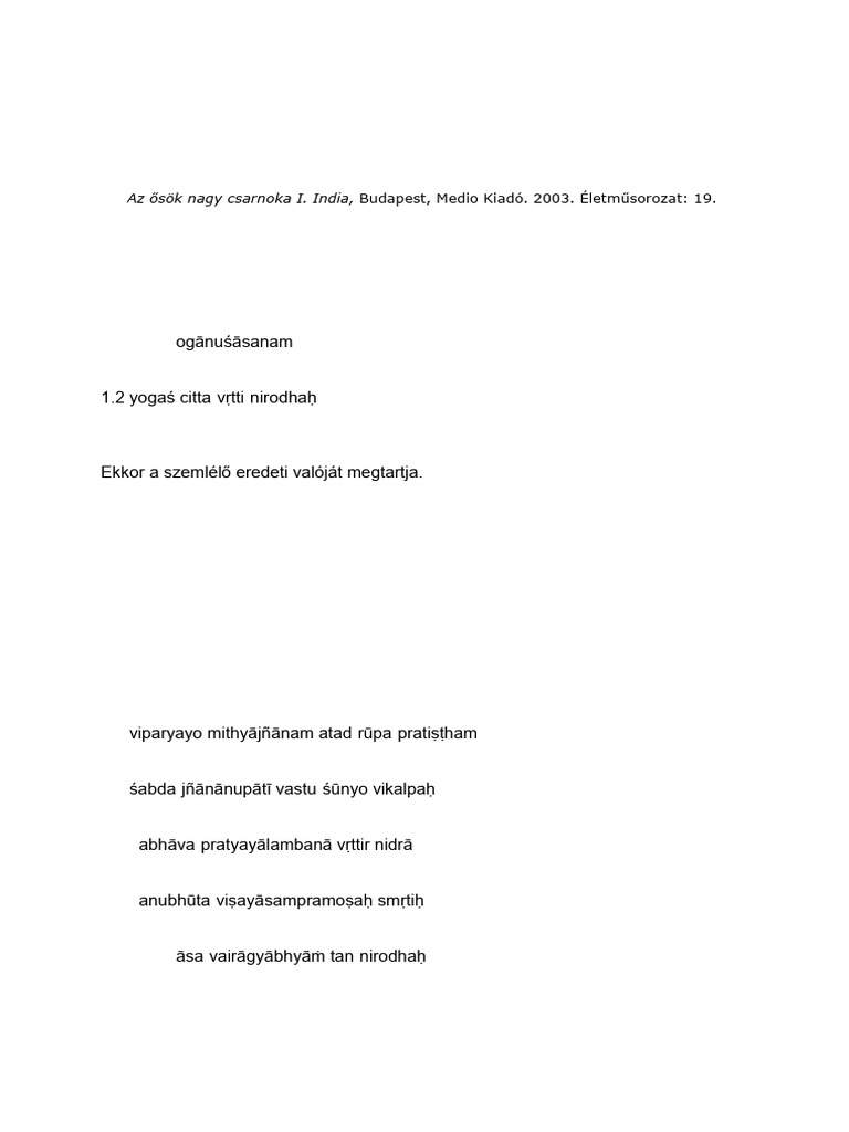 Patandzsali Jóga-Szútra Hamvas Béla | PDF