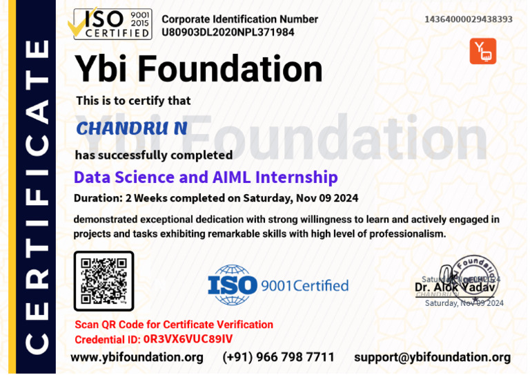 Data Science and AIML Internship (15days) | PDF