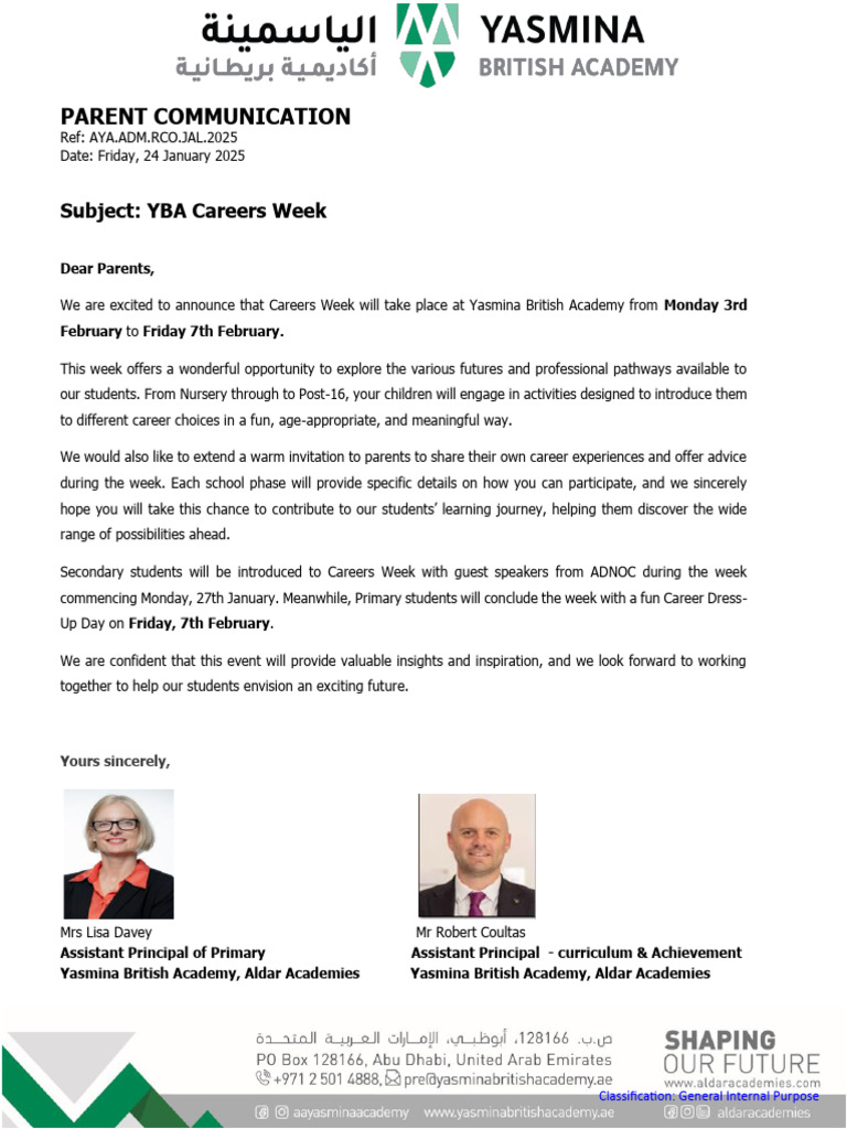 Yasmina British Academy - YBA Careers Week | PDF