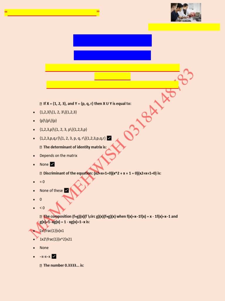 MTH100 MCQs Mids 2024 Mam Mehwish | PDF | Mathematics Of Computing | Mathematical Analysis