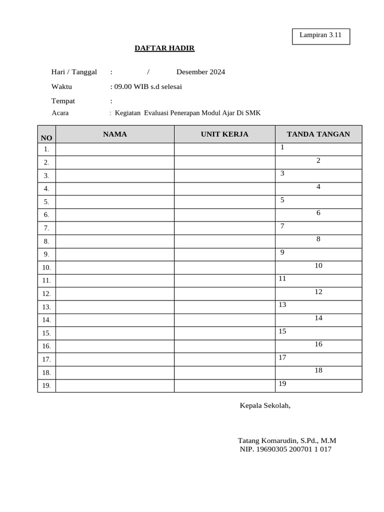 Daftar Hadir Evaluasi Modul Ajar | PDF