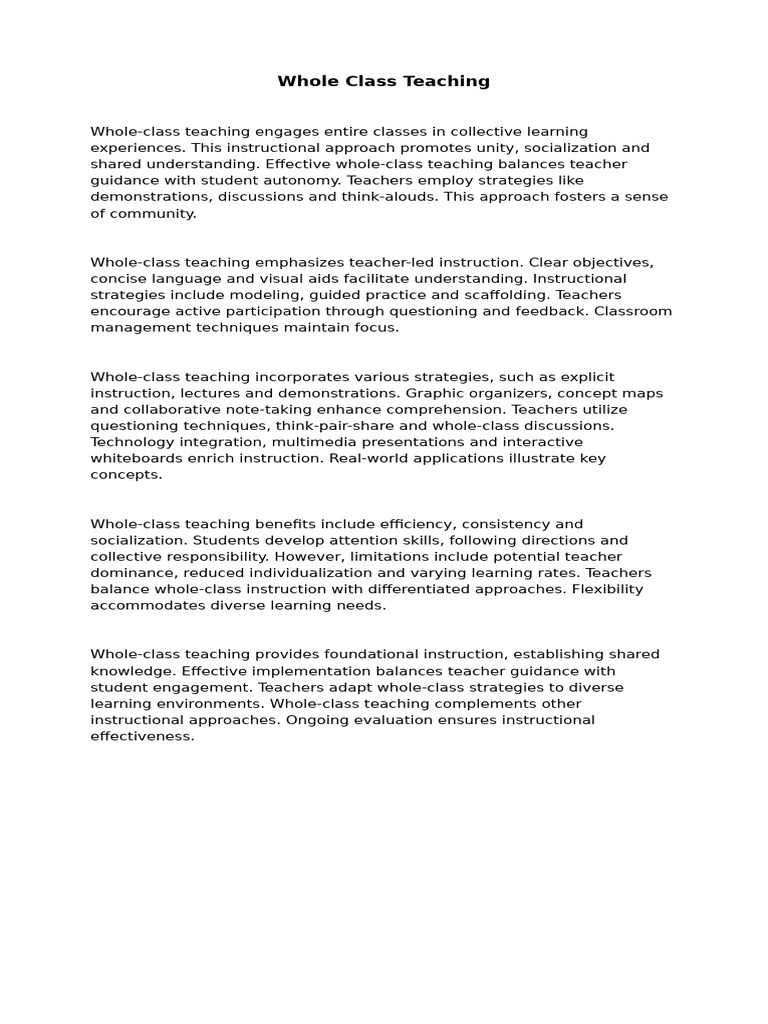 Whole Class Teaching | PDF