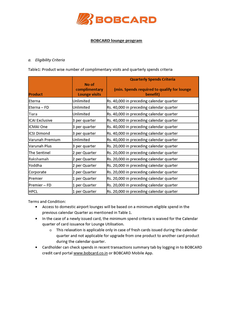 Lounge Eligibility Criteria | PDF