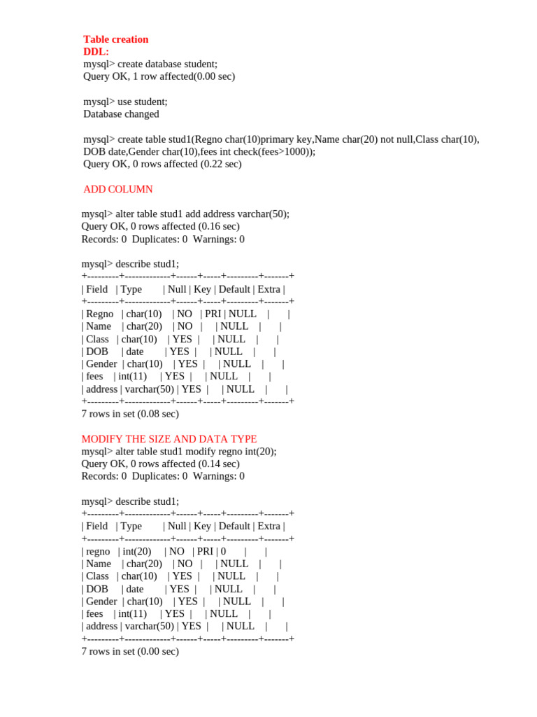Table creation (1) | PDF | Table (Database) | Software Engineering