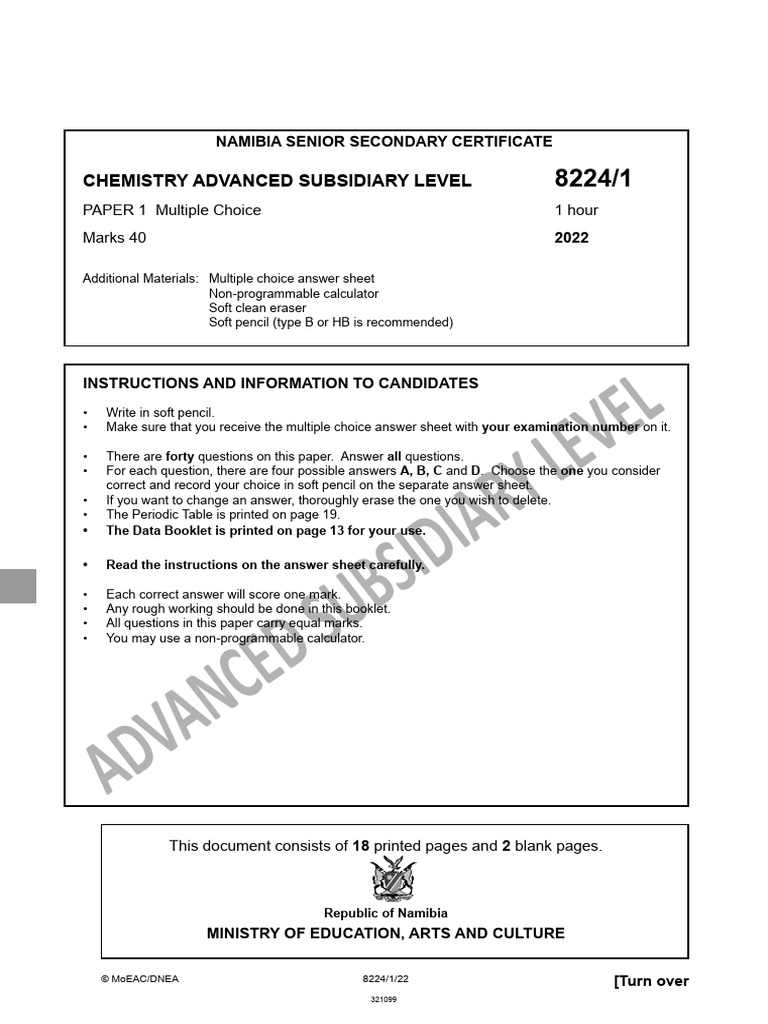 As - Chemistry Paper 1 8224-1 - First Proof 24.05.2022 | PDF | Ammonium | Hydroxide