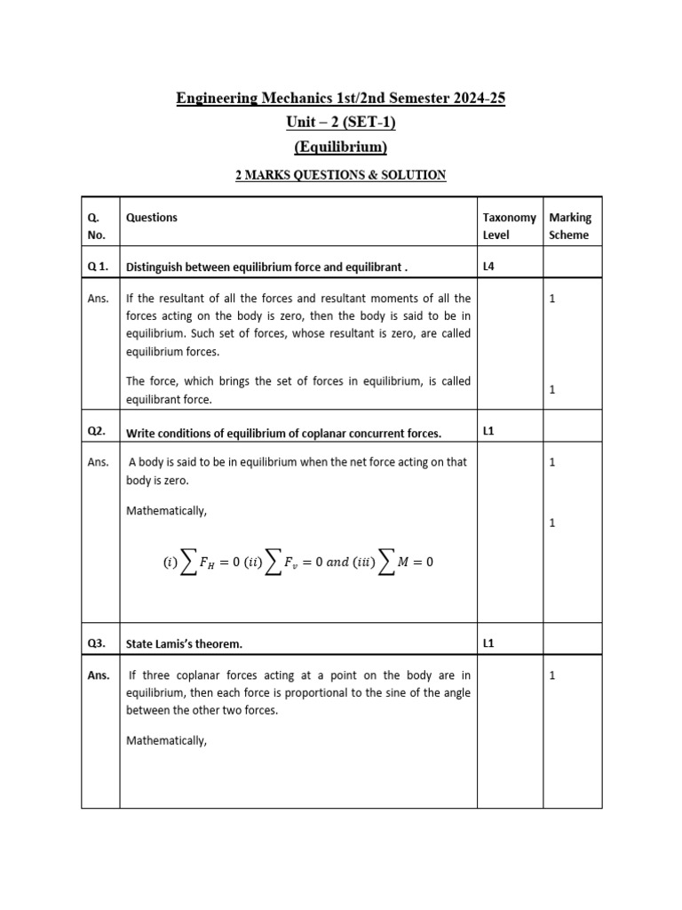 Engineering Mechanics Unit-Ii (Set-1) | PDF | Force | Angle