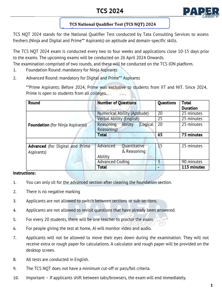 TCS NQT 2024: Freshers' Exam Guide | PDF | Subject (Grammar) | Linguistics
