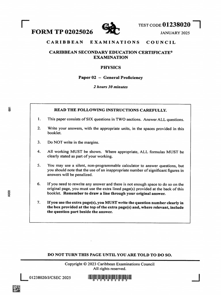 CSEC Physics January 2025 P2 | PDF