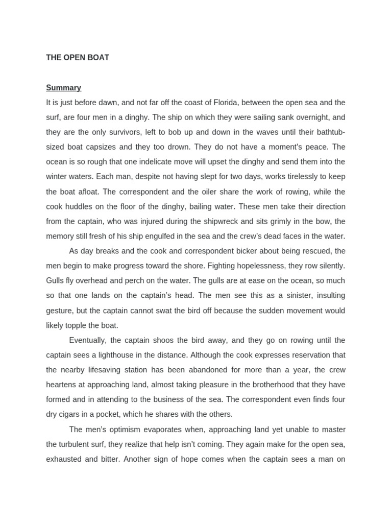 THE OPEN BOAT- SUMMARY | PDF | Ships | Water Transport