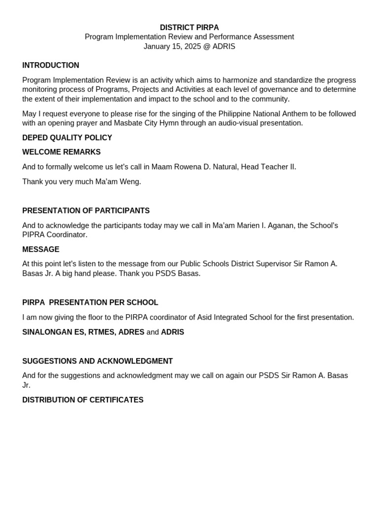 Host Script District Pirpa 2025 | PDF