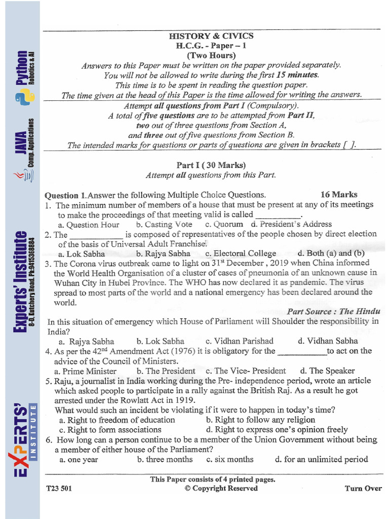 X SJC Pre Board1 History and Civics | PDF