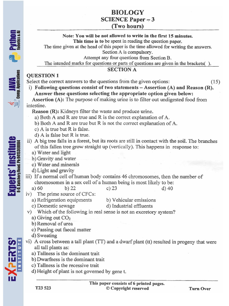 X SJC Pre Board1 Biology | PDF