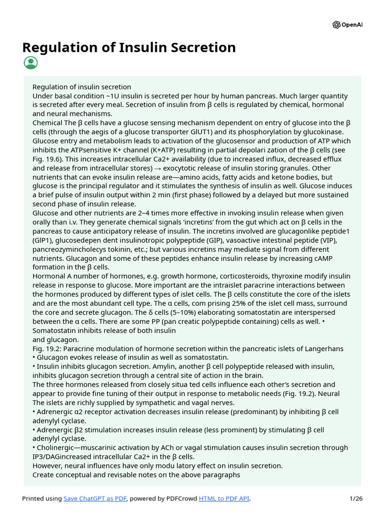 Insulin Secretion Regulation Overview | PDF | Insulin | Kinase