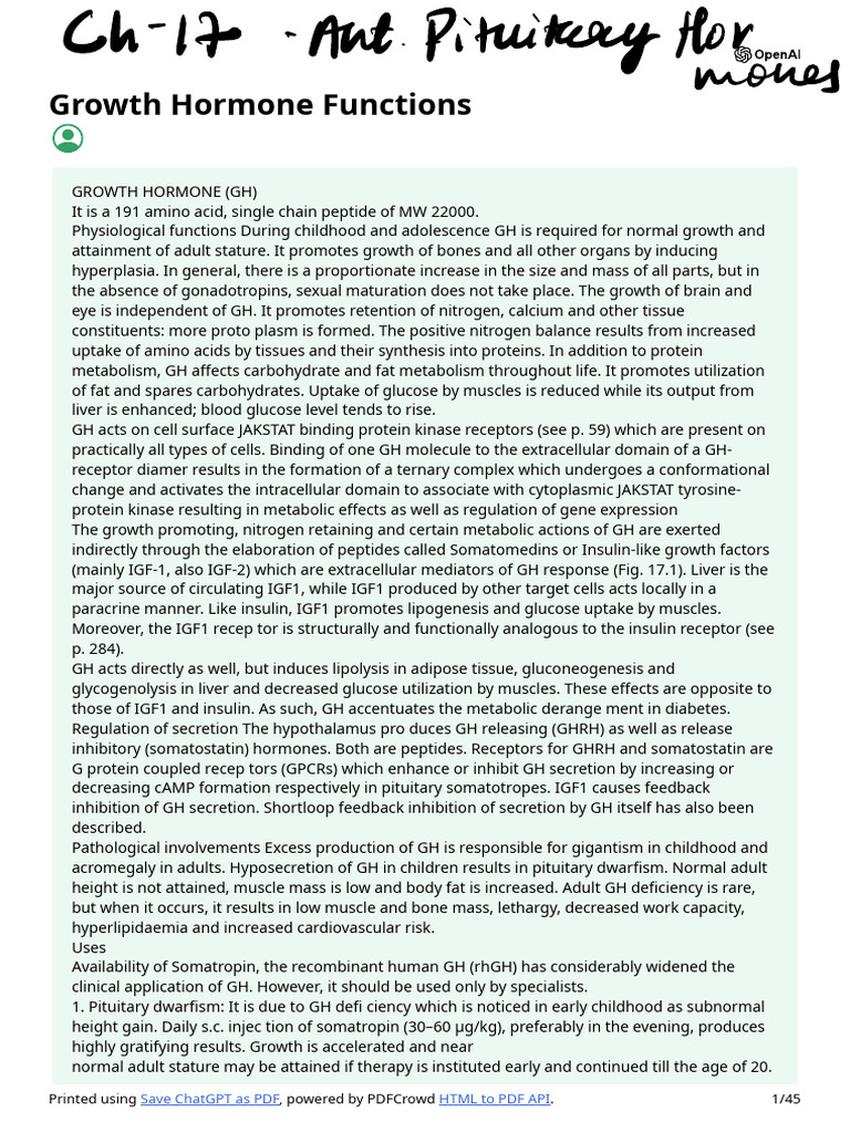 Growth Hormone Functions | PDF | Luteinizing Hormone | Growth Hormone