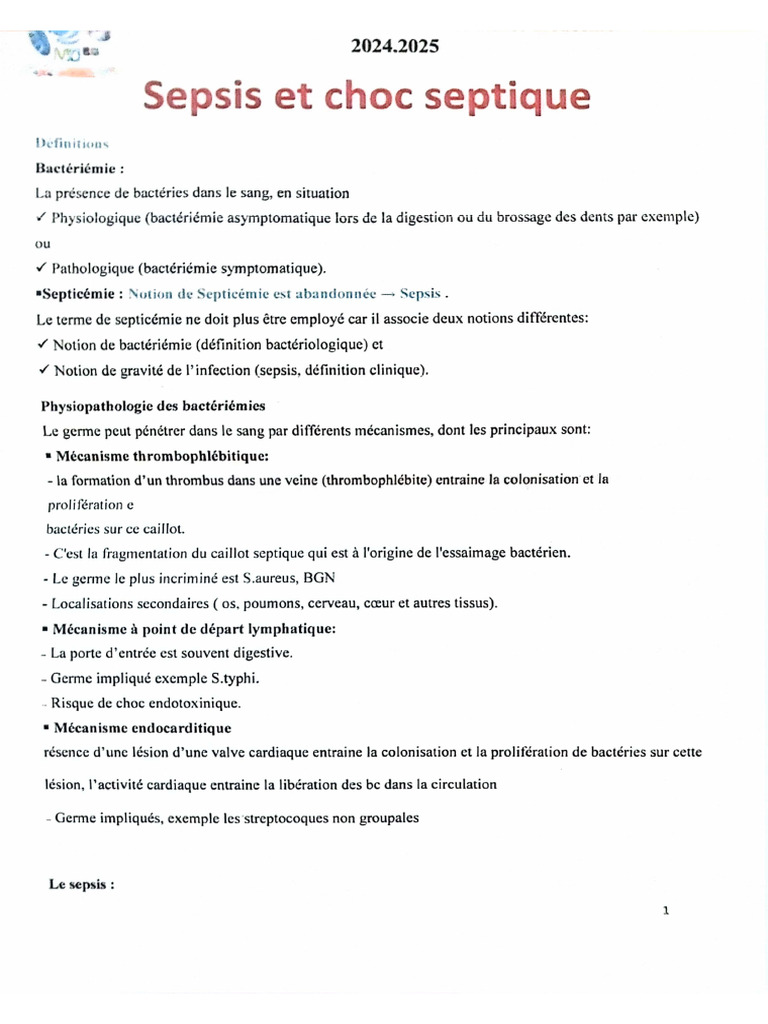 Infect 01 Sepsis Et Choc Septique | PDF