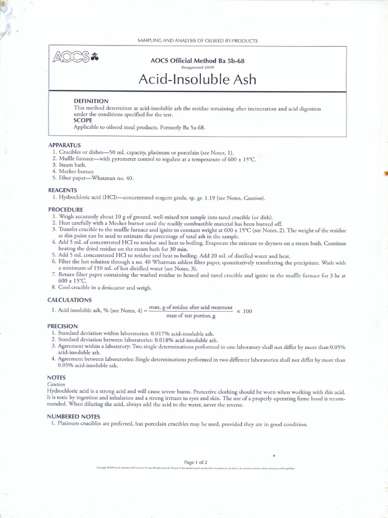 Acid Insoluble Ash | PDF