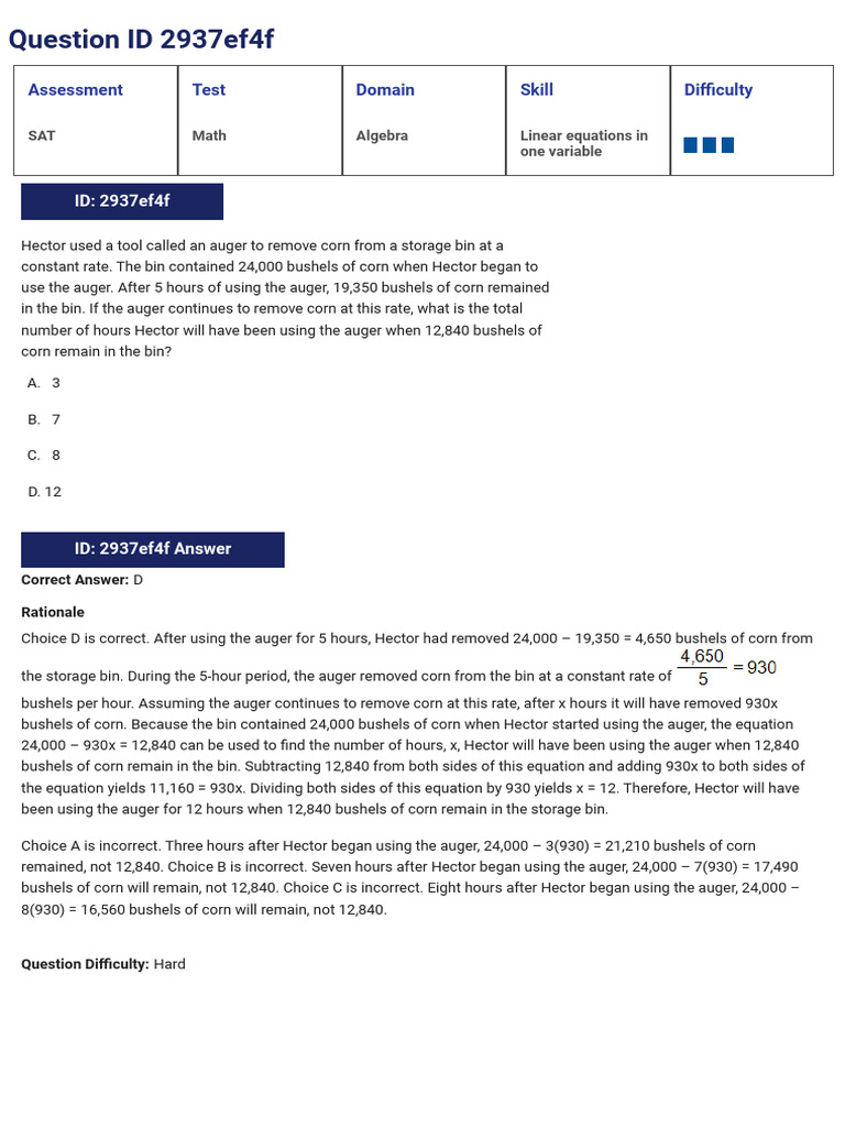 Algebra Hard ANS - Linear Equations in One Variable | PDF | Equations | Algebra
