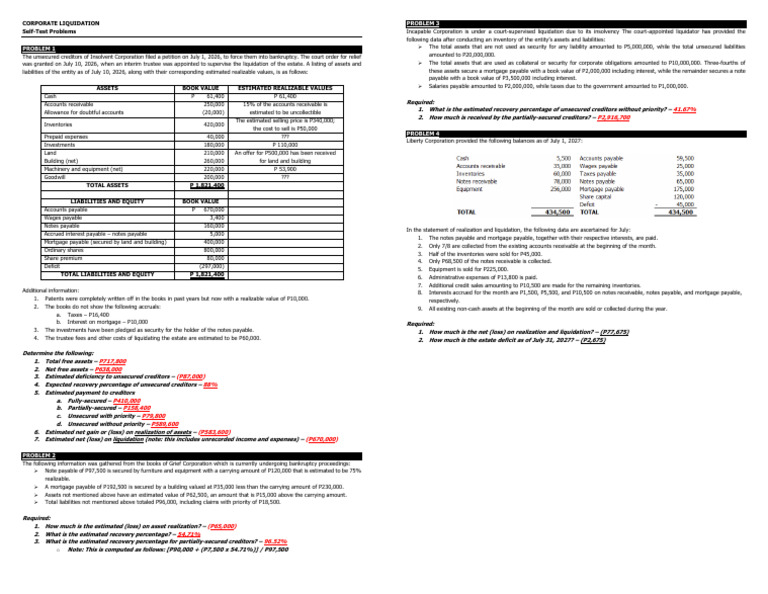 Corporate Liquidation Problems Pdf Book Value Unsecured Debt
