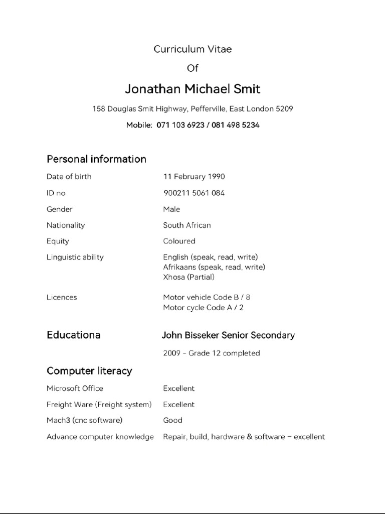 cv Jonathan smit | PDF