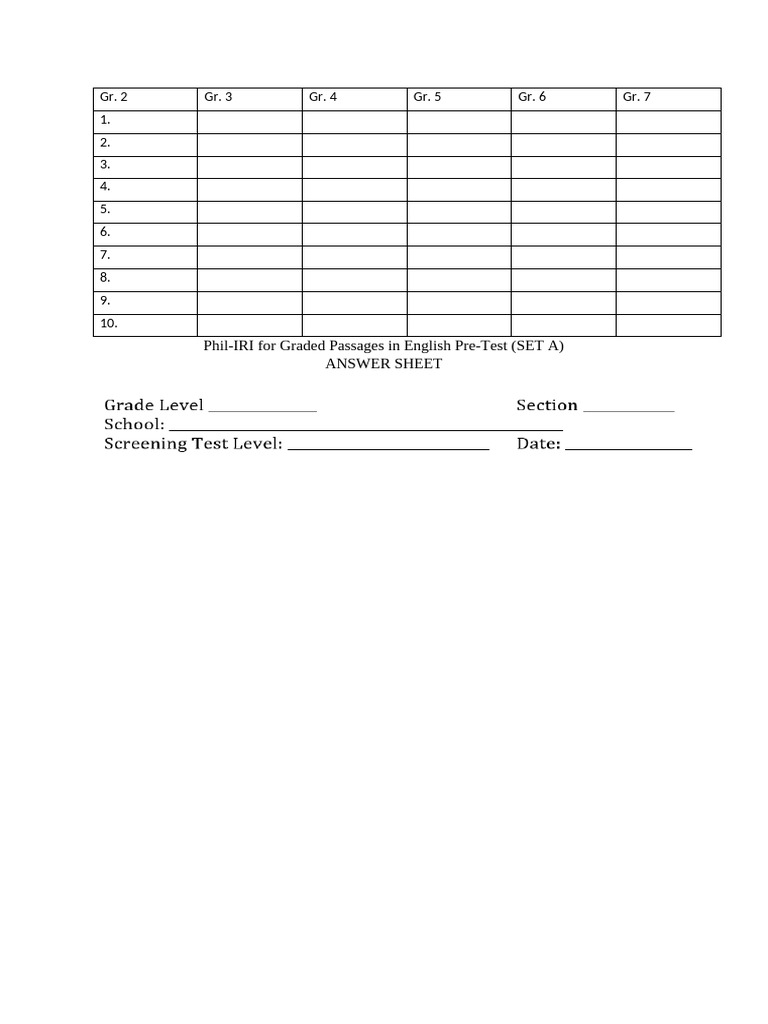 Ans. Sheet - Graded - Passages (SETS) | PDF