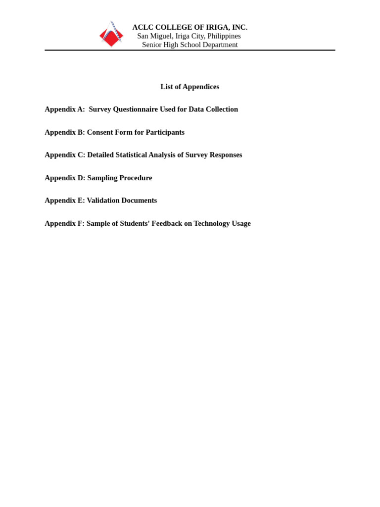 List of Appendices | PDF