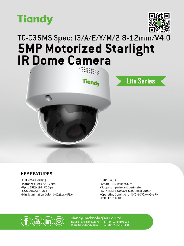 5MP Starlight IR Dome Camera Specs | PDF | Internet Protocol Suite ...