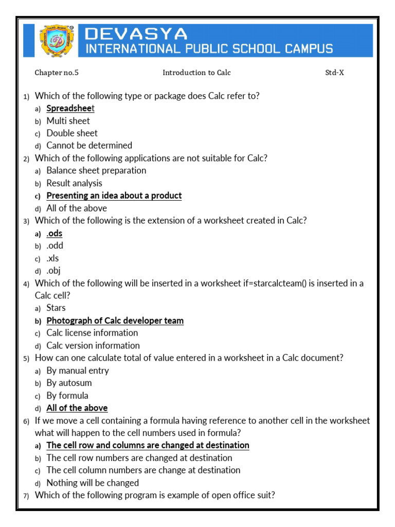 STD 10 Ch-5 Computer Introductio To Calc | PDF